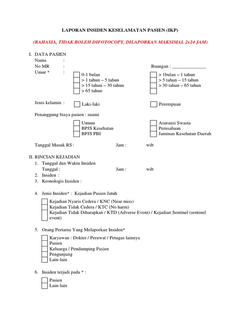 Form Laporan IKP Contoh | PDF