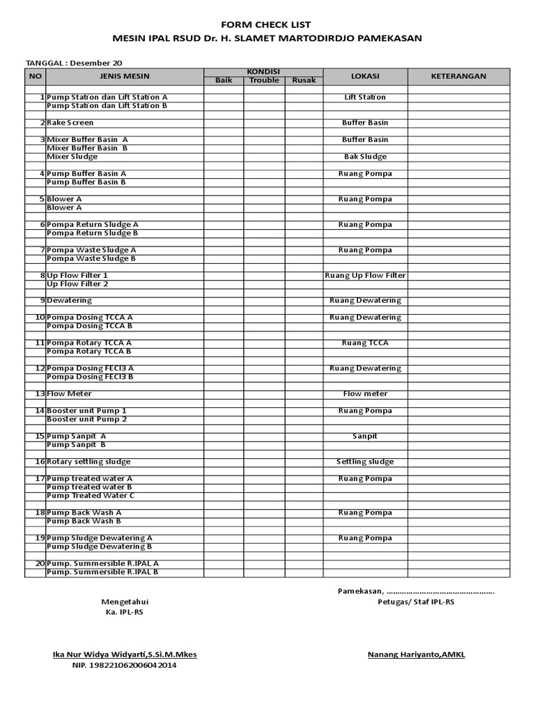 Check List Ipal | PDF | Water Management | Civil Engineering