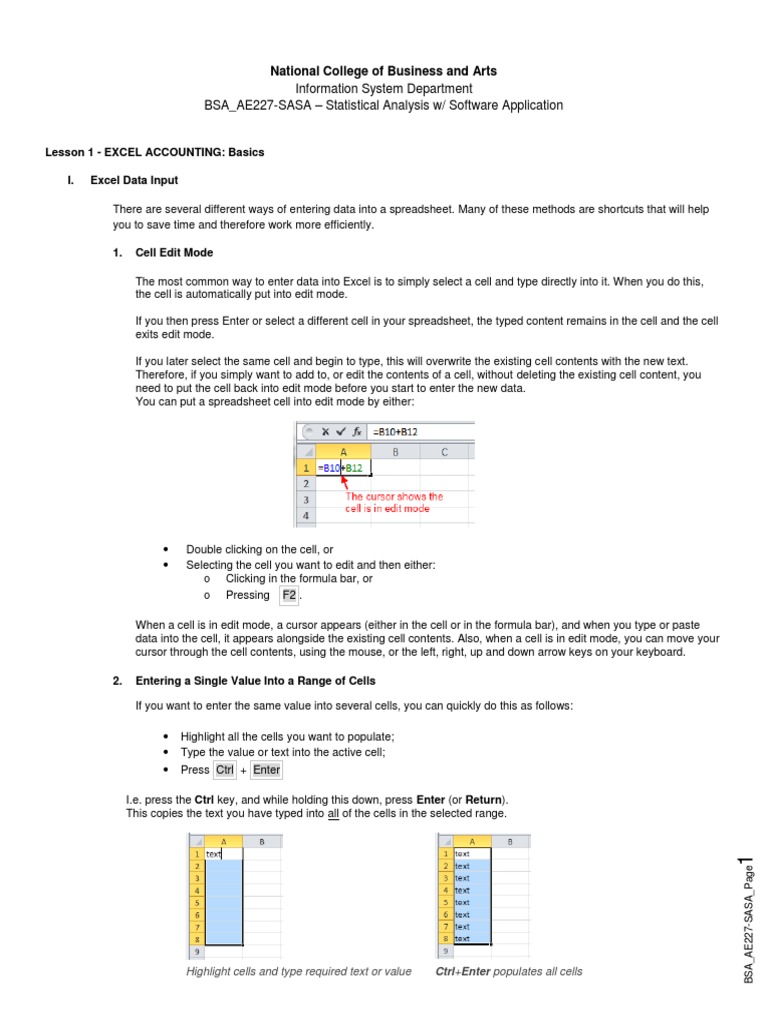 Excel Accounting Basics PDF | PDF | Spreadsheet | Microsoft Excel