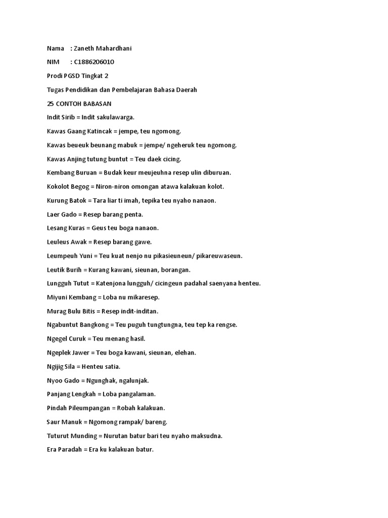 25 Contoh Babasan dan Paribasa Sunda | PDF