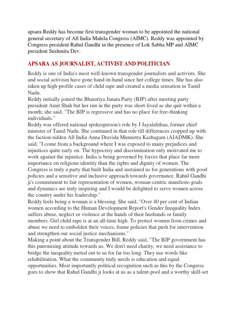 Apsara Reddy Has Become First Transgender Woman To Be Appointed The ...