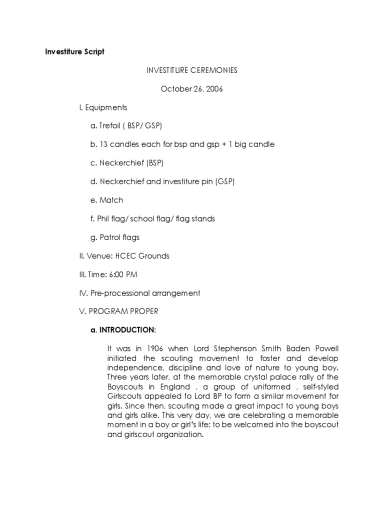 Investiture Script | PDF | Scouting | Youth Movements