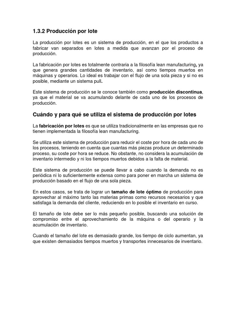 Ventajas y Desventajas de Producción por Lotes | PDF | Calidad ...