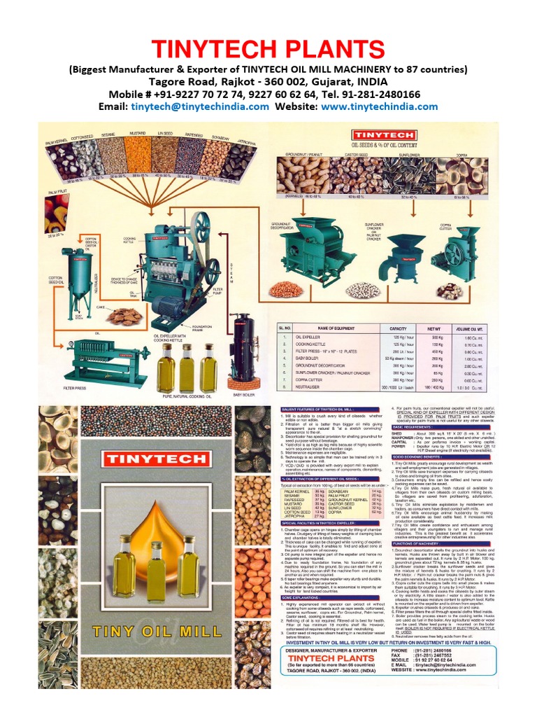 Tinytech Oil Mill Plant Details | PDF | Vegetable Oil | Peanuts