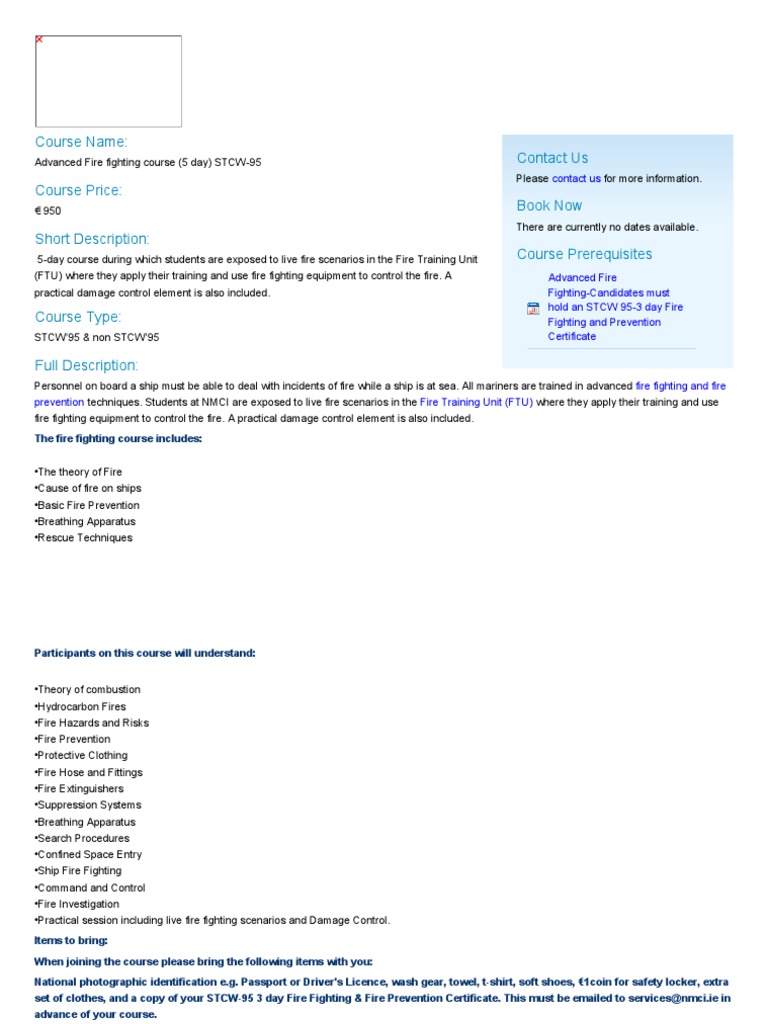 Advanced Fire Fighting Course (5 Day) STCW-95 PDF | PDF | Firefighting ...