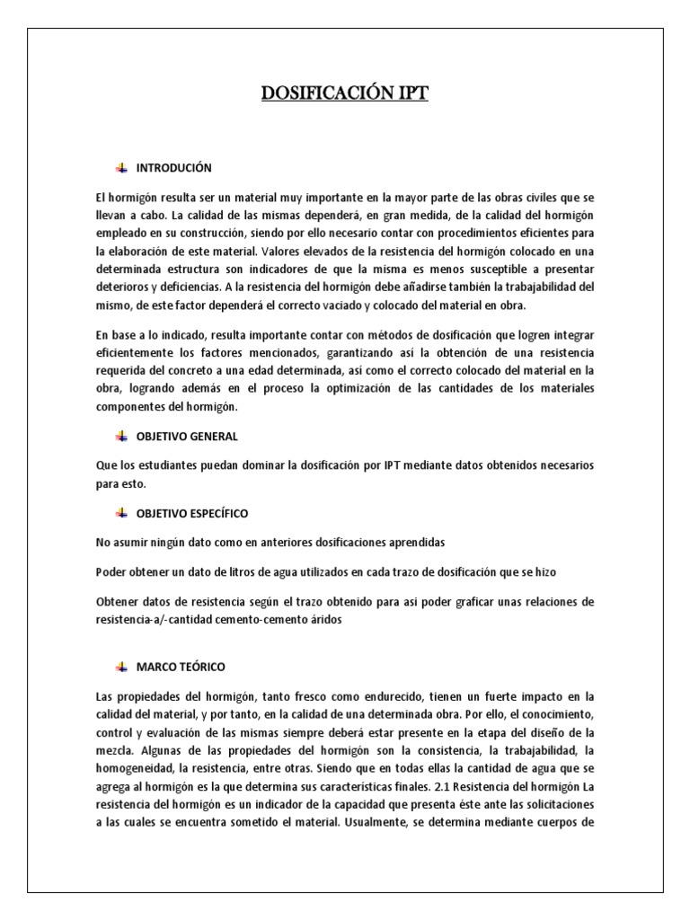 Optimización de la dosificación de hormigón mediante el método experimental IPT | PDF | Hormigón ...