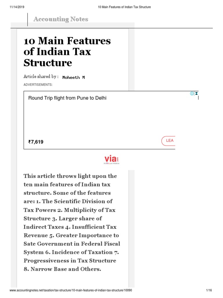 10 Main Features of Indian Tax Structure | PDF | Excise | Taxation
