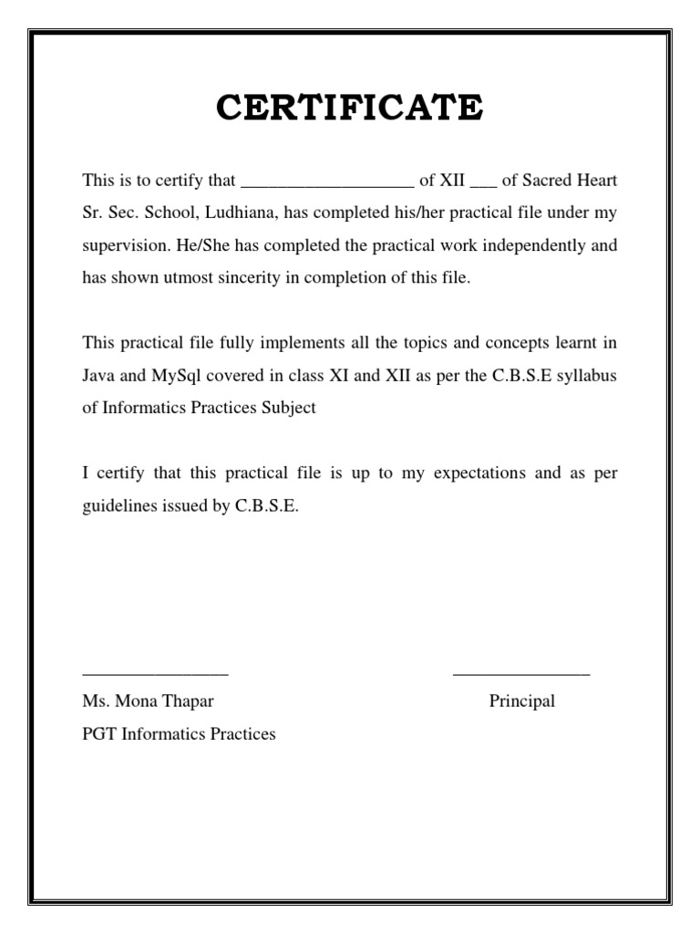 Cert. For Practical File | PDF