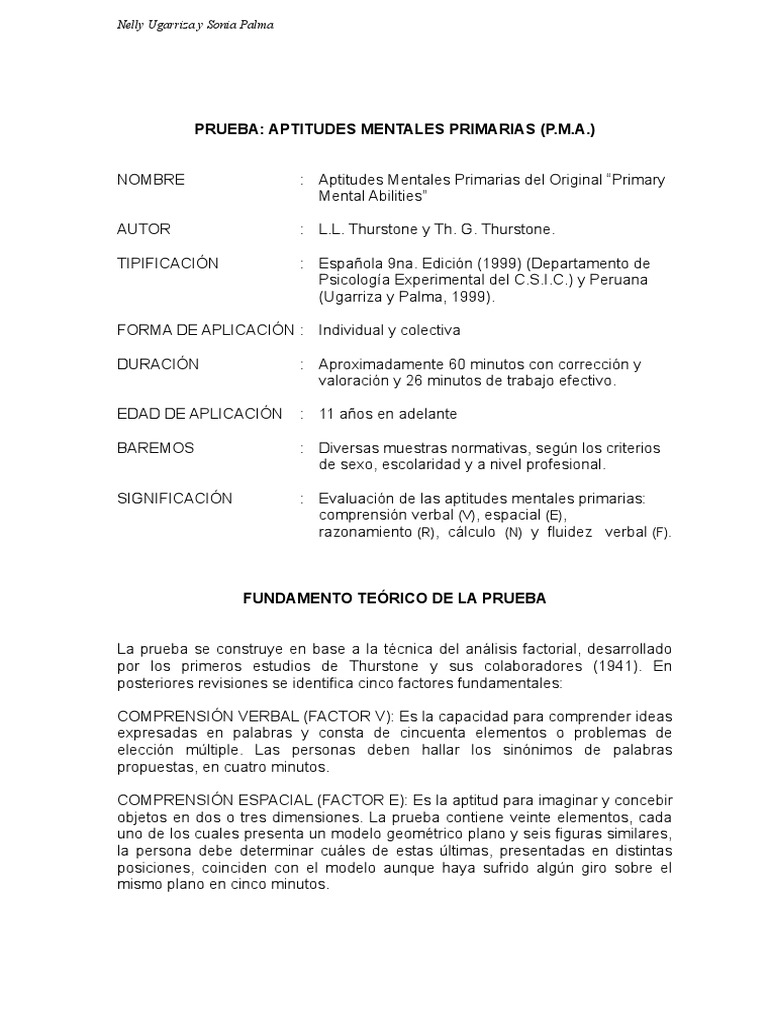 Descripción, Baremos e Interpretación Del PMA | PDF | Inteligencia ...