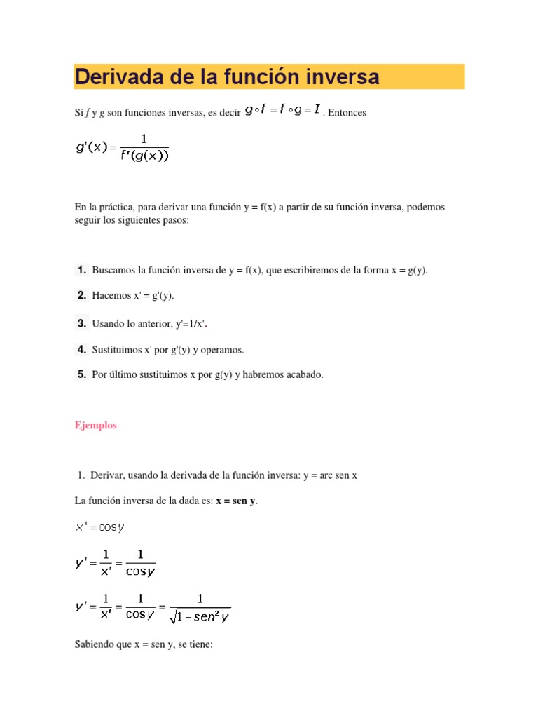 Derivadas Funcion Inversa | PDF