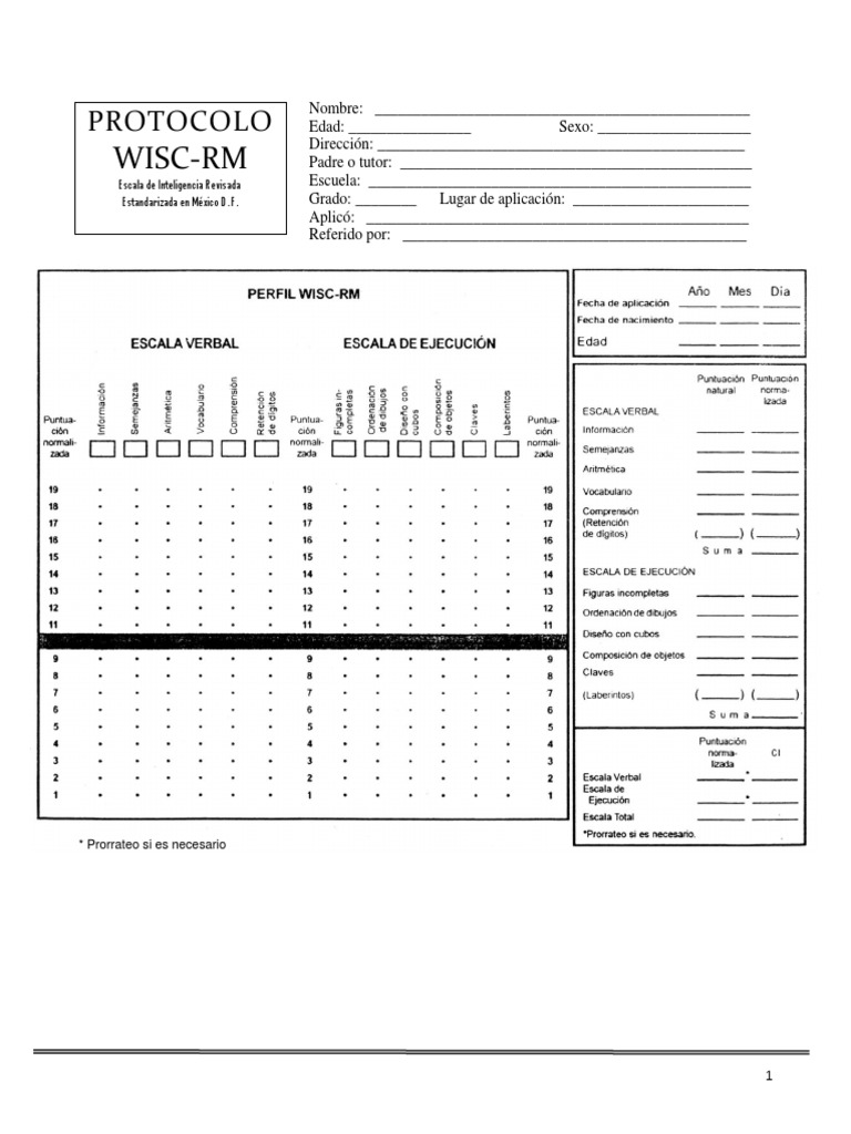 Protocolo Wisc RM | PDF | Naturaleza