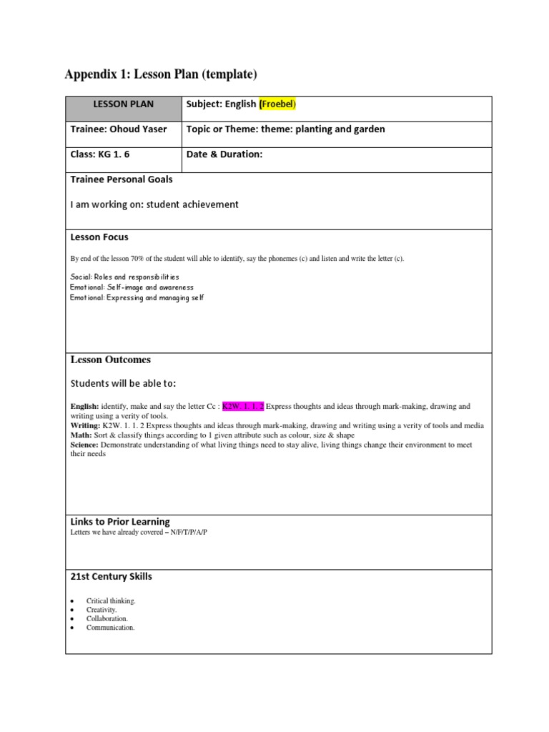 Lesson Plan Letter C | PDF | Lesson Plan | Educational Psychology