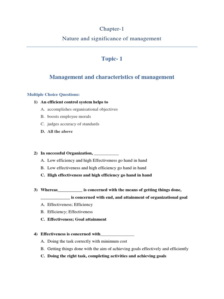 Class - 12th Business Studies Nature and Significance of Management ...