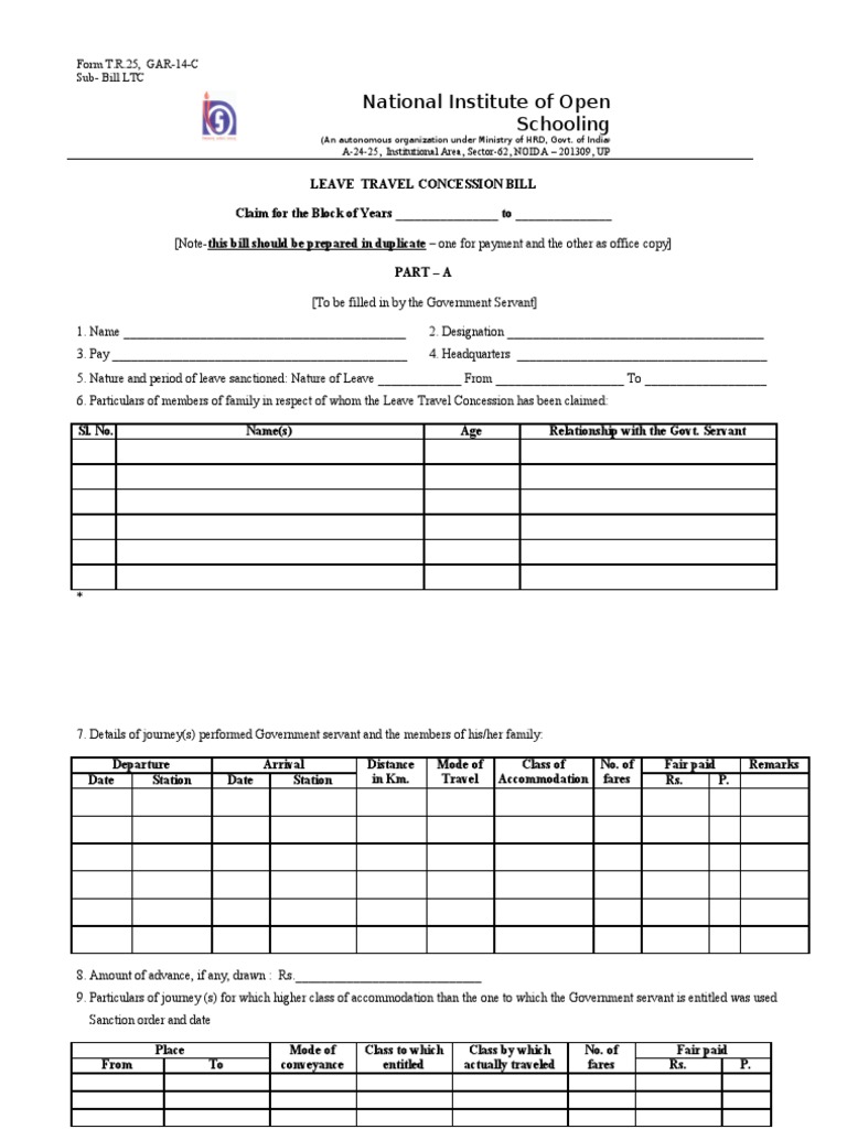LTC Claim Form for Central Employees | PDF | Transport | Government