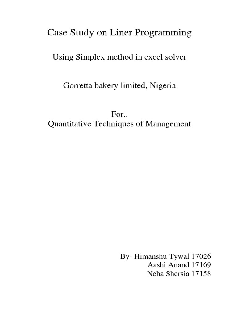 Case Study On Linear Programming Using Excel Solver | PDF | Breads ...