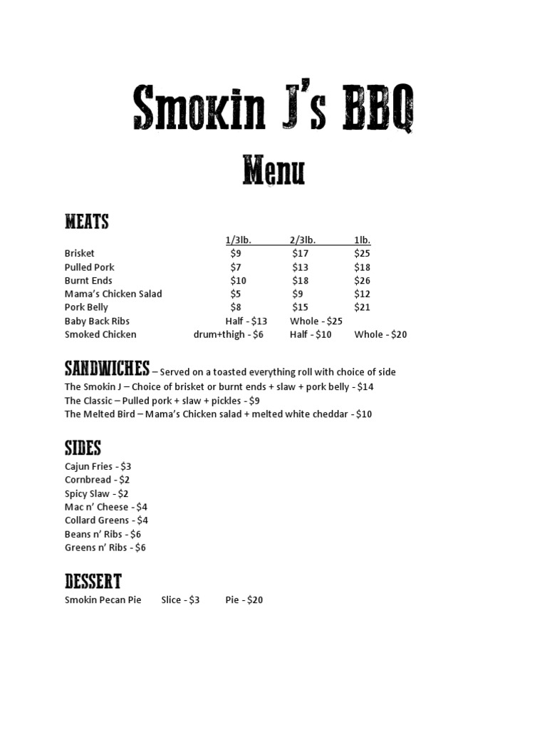 Smokin J's BBQ Menu | PDF
