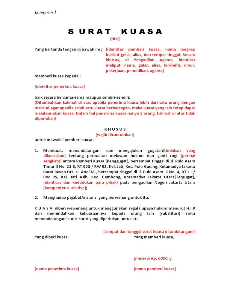 Contoh Surat Kuasa Formal | PDF