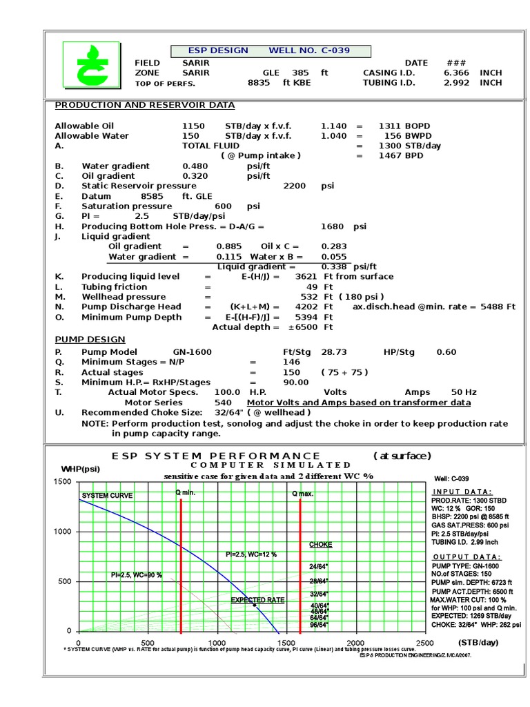 ESP Design | PDF | Pressure | Horsepower