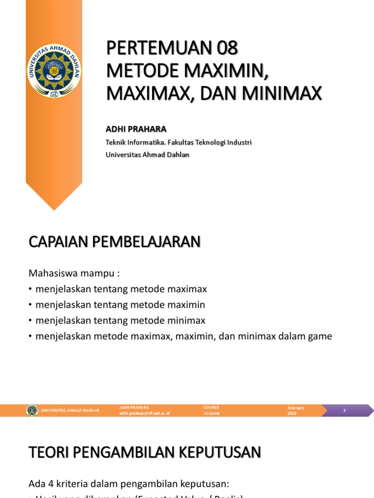 Pertemuan 08 - Metode Maximin, Minimax, Maximax | PDF
