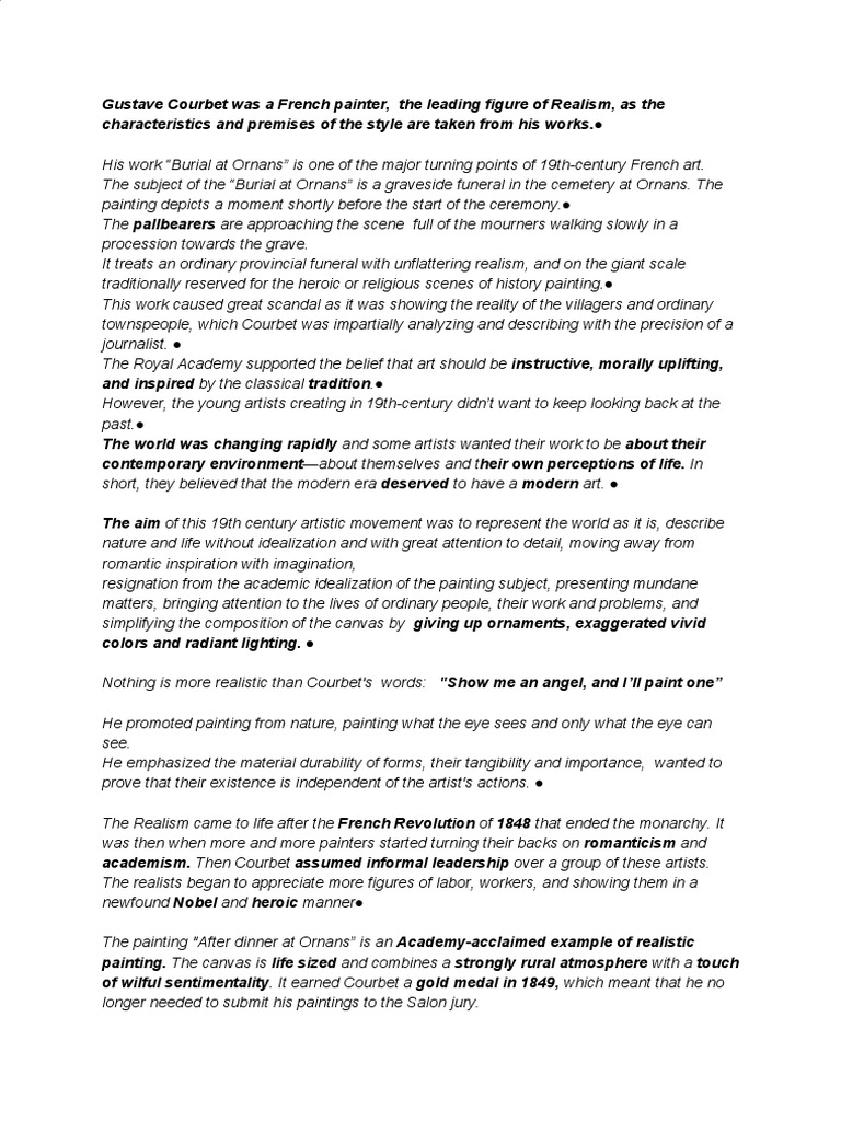 Courbet Burial at Ornans Script PDF | PDF | Realism (Arts) | Paintings