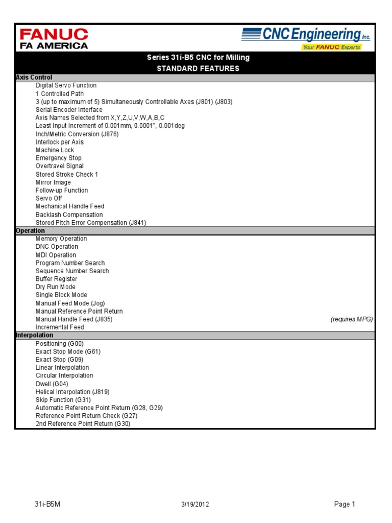 Fanuc 31i-B5M | PDF | Numerical Control | Machining