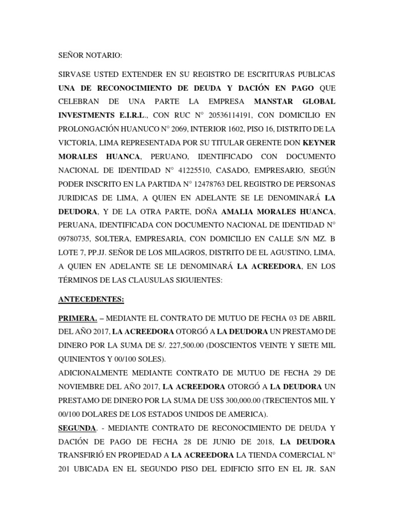 Keyner Morales - Dacion en Pago | PDF | Business