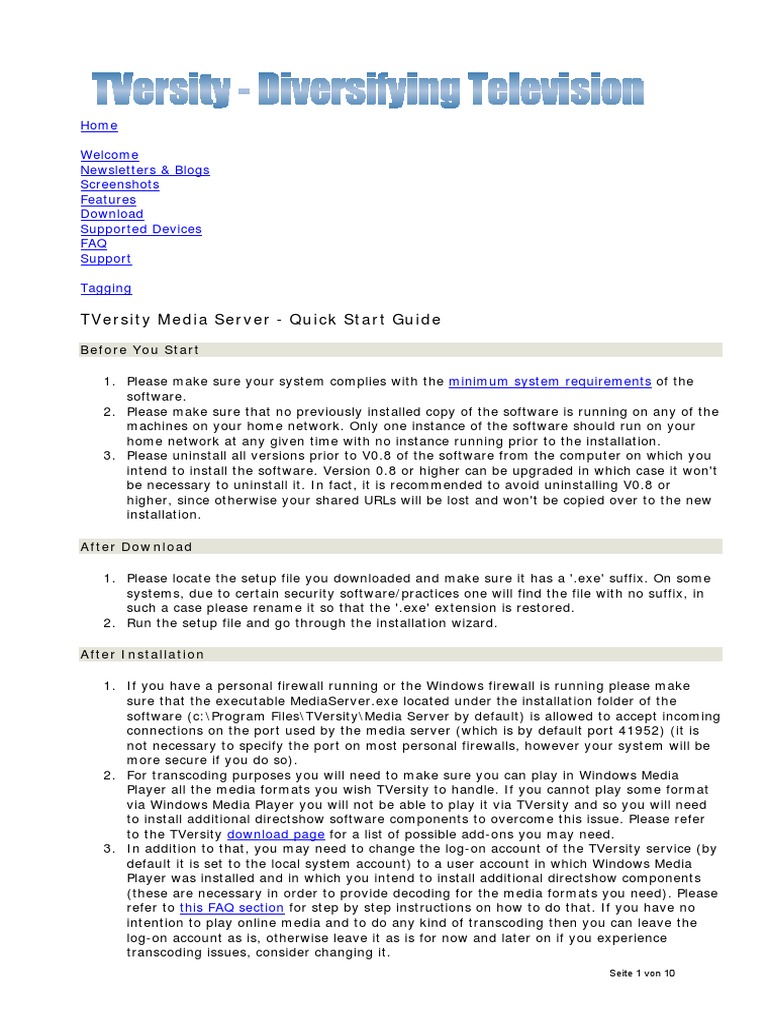TVersity Media Server - Quick Start Guide | PDF | Installation ...
