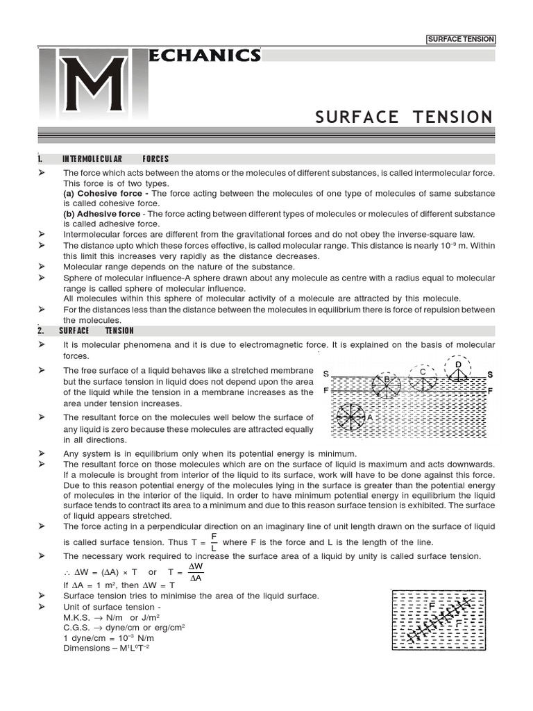 Surface Tension PDF | PDF | Drop (Liquid) | Surface Tension