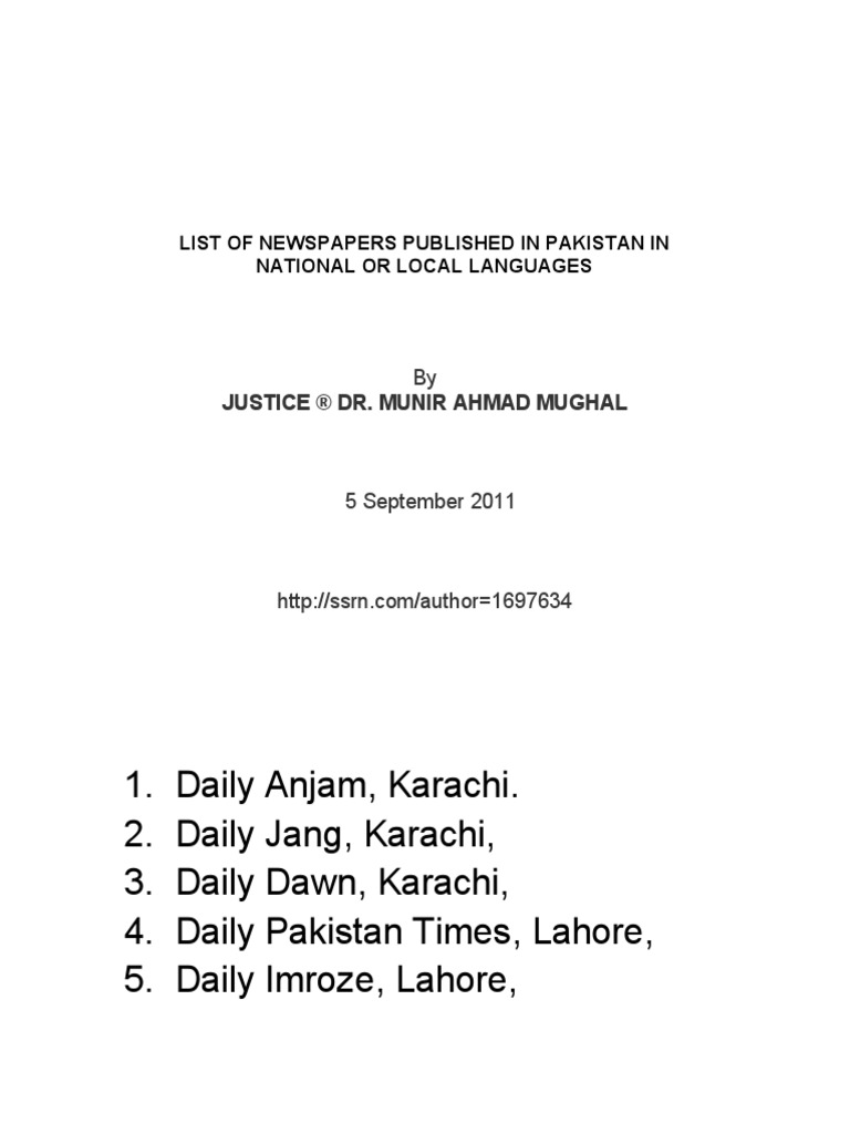 List of Newspapers Published in Pakistan | PDF | Islamabad | World Politics