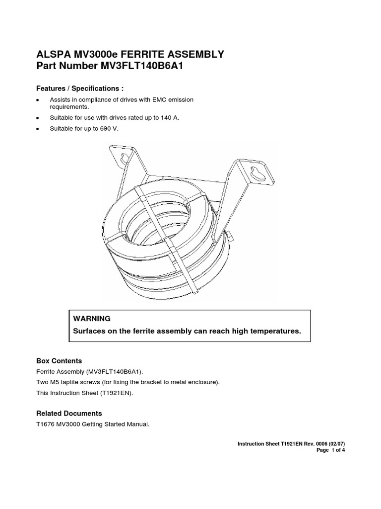 Ge Converteam mv3000 Ferrite Install | PDF | Screw | Metals