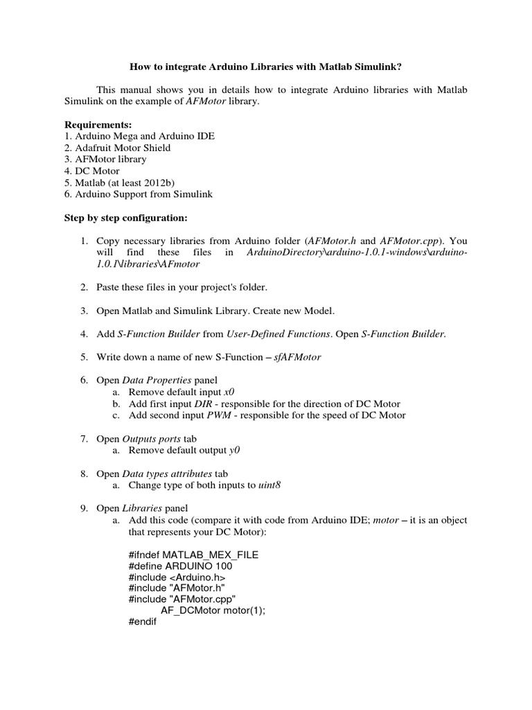 How To Integrate Arduino Libraries With Matlab Simulink Pdf Arduino C Programming Language 
