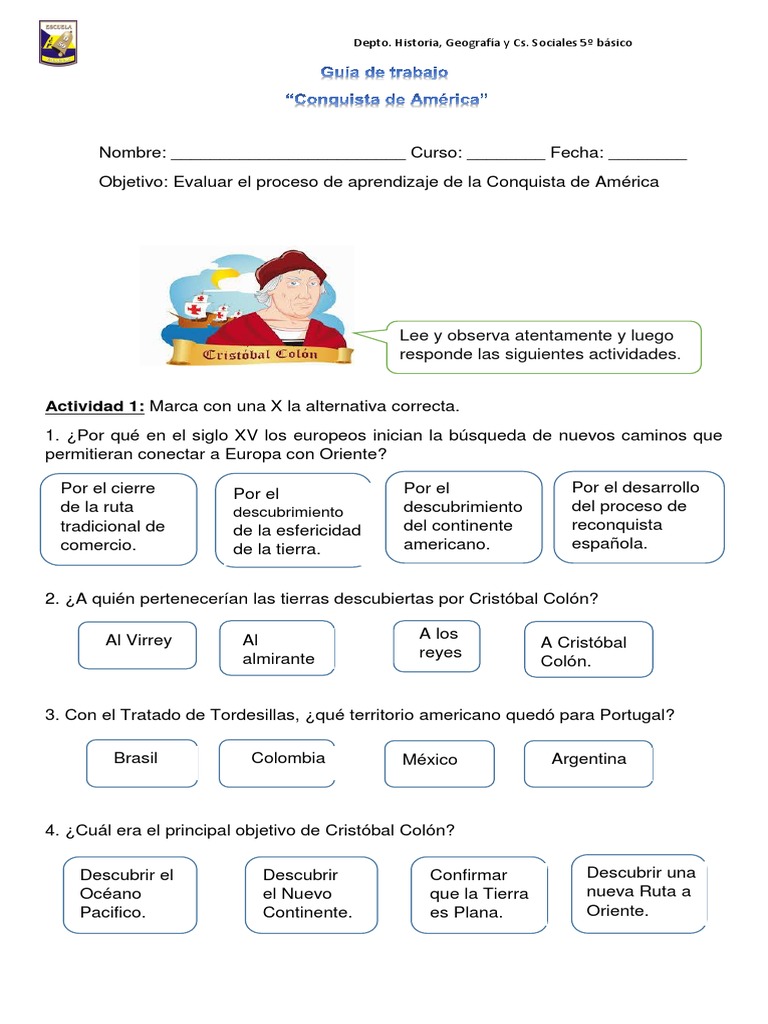 5º Guia de Trabajo - Conquista de America | PDF | Américas ...