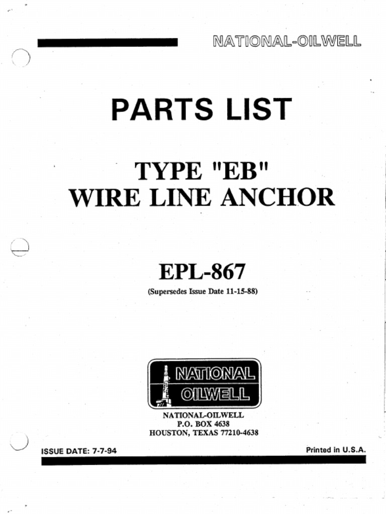 NATIONAL TYPE EB WIRELINE ANCHOR PARTSLIST (Old Style) EPL 8 PDF | PDF