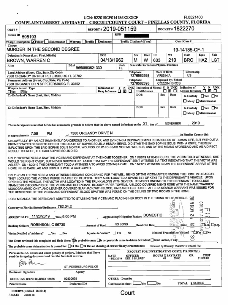 Warren Brown Nov 21 Murder Complaint | PDF | Judiciaries | Common Law