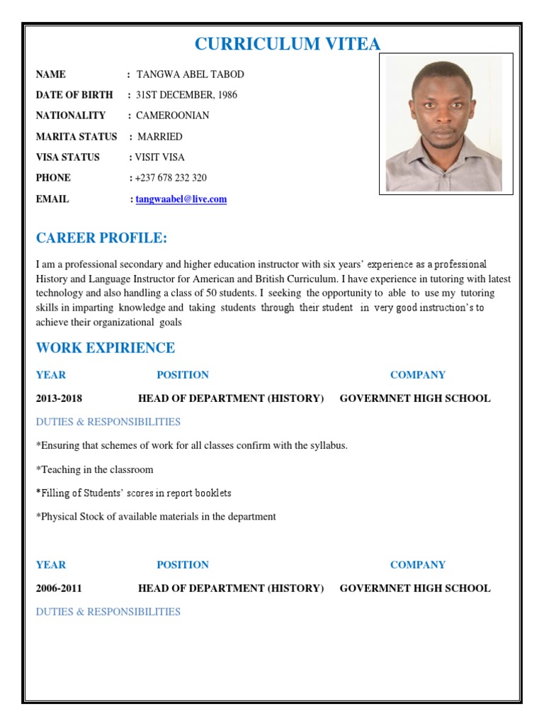 CV Abel | PDF | Cameroon | Teachers
