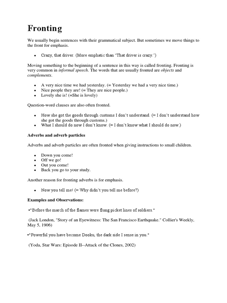 An In-Depth Look at Fronting and Examples of its Uses in Various ...