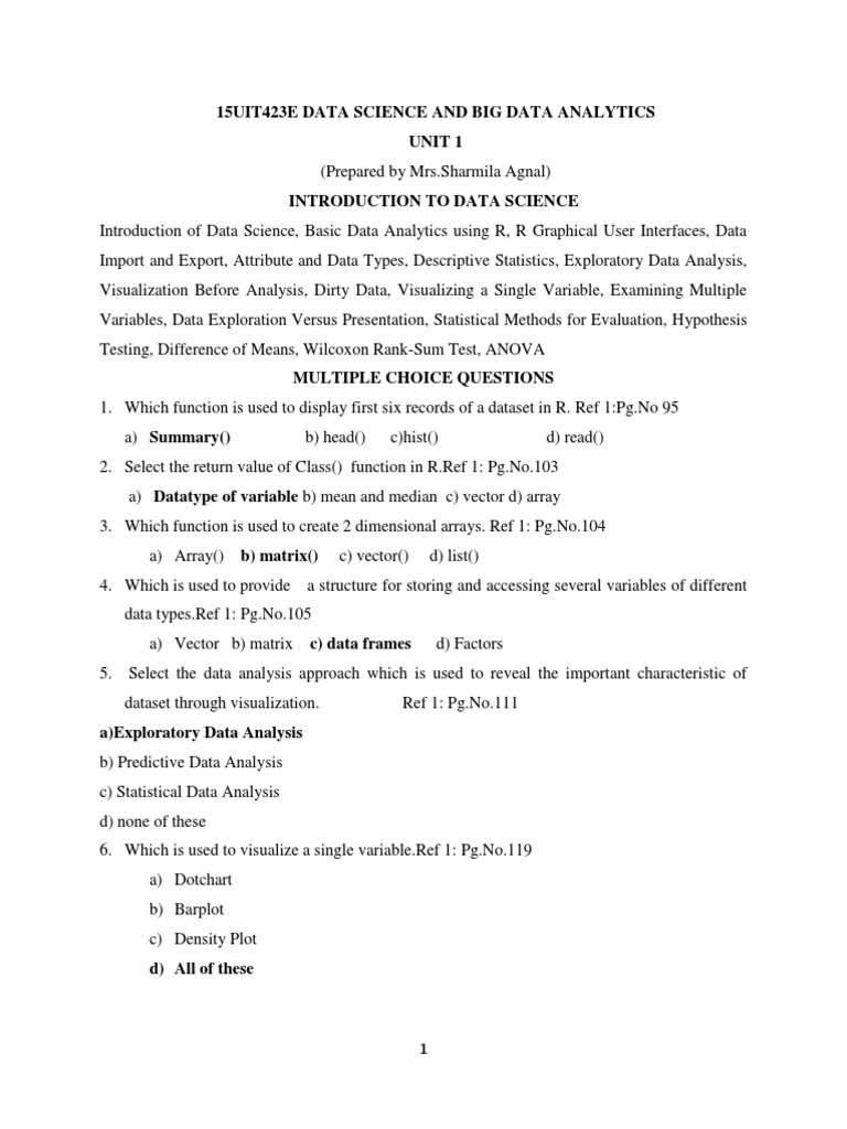 Data Science and Big Data Analysis Mcqs | PDF | Apache Hadoop | Cluster Analysis