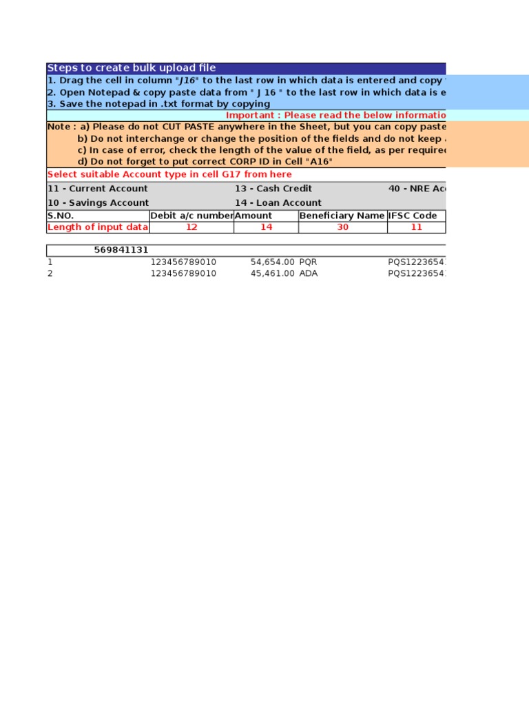 Bulk NEFT File Creation Guide | PDF | Payments | Debits And Credits