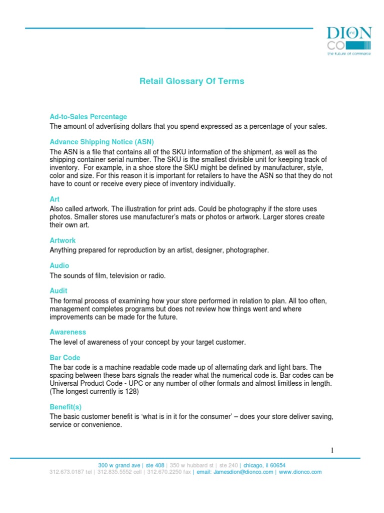 Retail Glossary of Terms: Ad-to-Sales Percentage | PDF | Business
