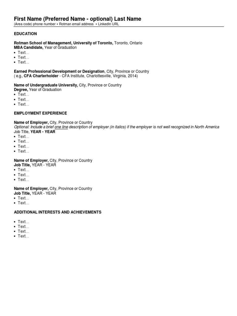 MBA Resume Template From Rotman | PDF
