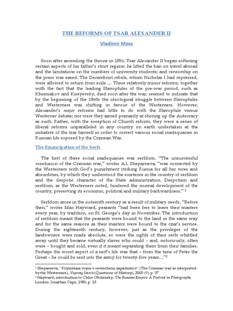 The Reforms of Tsar Alexander II - Vladimir Moss | PDF | Serfdom | Synod