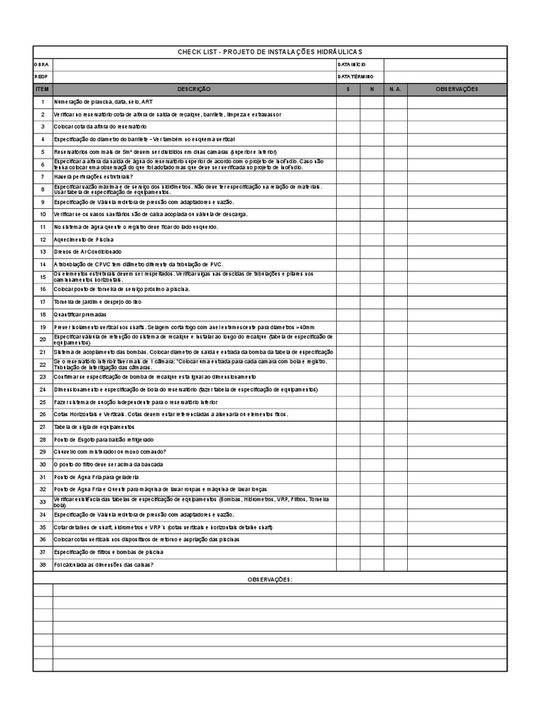 Checklist completo para projeto de instalações hidráulicas | PDF | Água ...