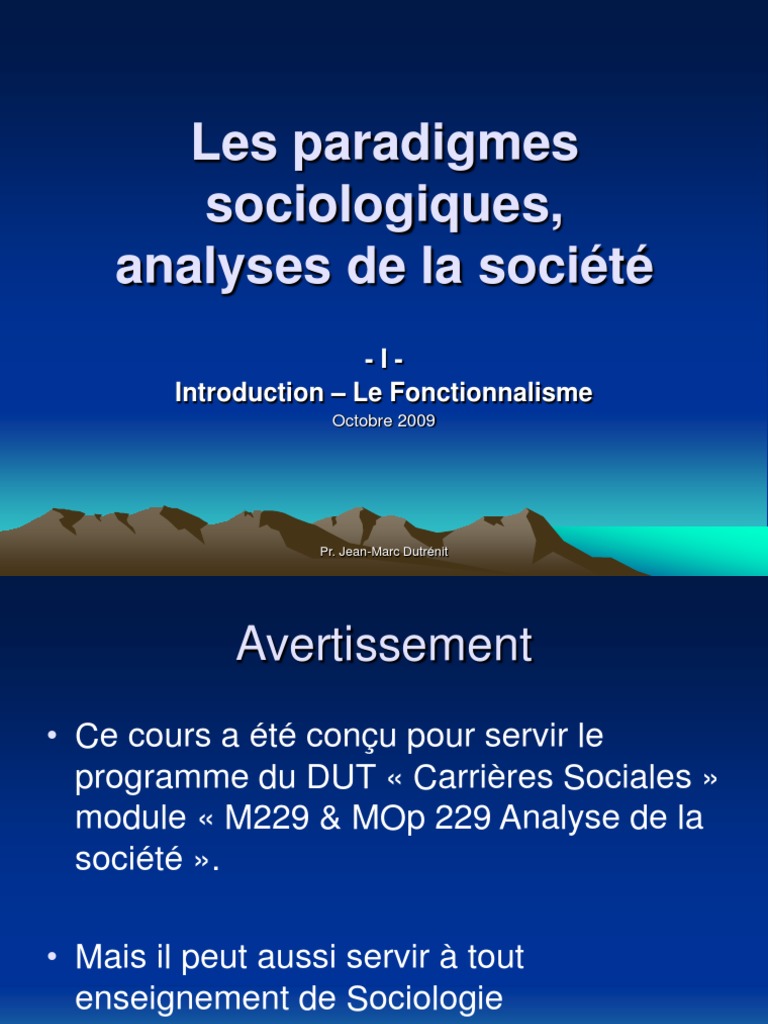 Paradigmes1 Intro Fonctionnalisme | PDF | Test du χ² | Sociologie