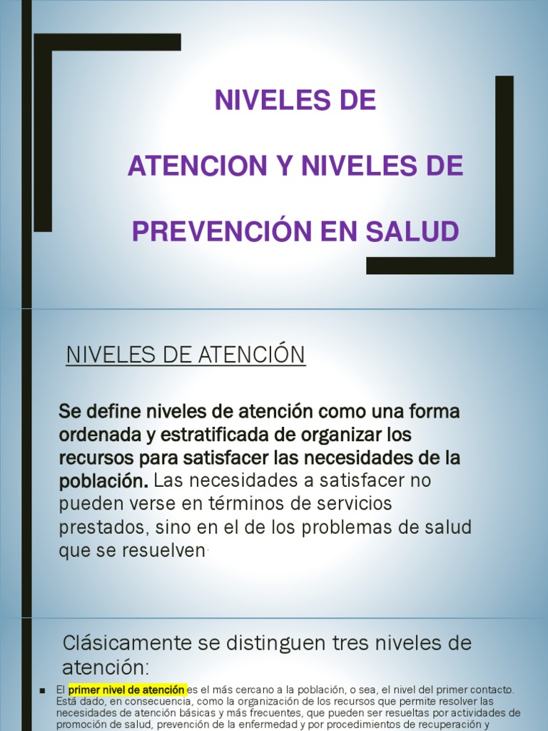 Niveles De Atencion Y De Prevención En Salud Pdf Asistencia