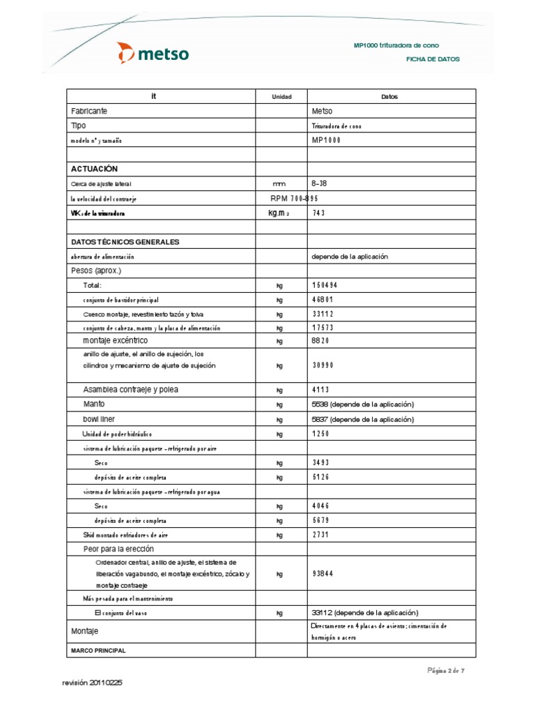 Data Sheet Mp1000 Crusher - En.es | PDF | Acero | Engranaje