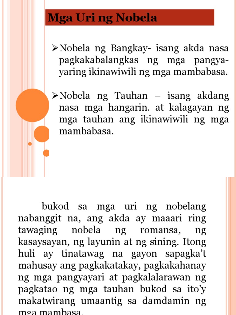Mga Uri at Sangkap Ng Nobela
