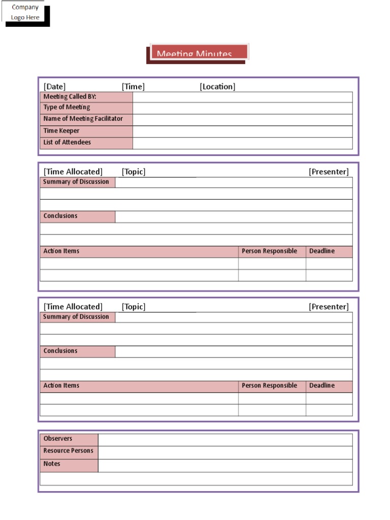 Meeting Minutes Template with Actions | PDF