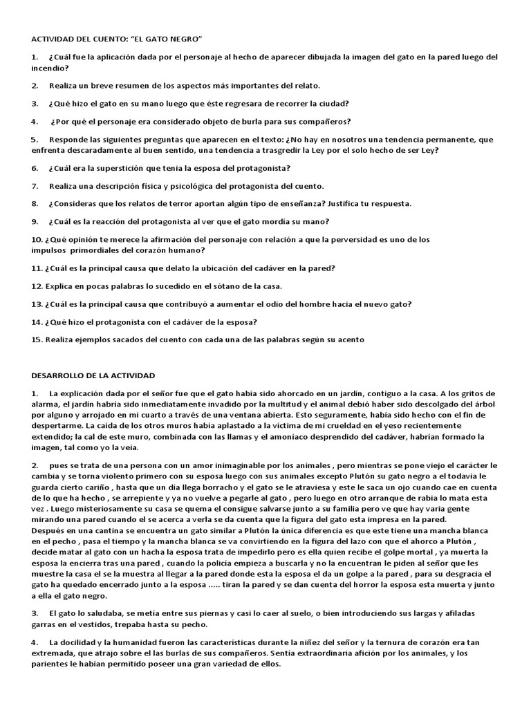 Actividad Del Cuento El Gato Negro | PDF | Gatos