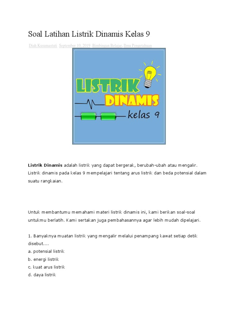 Soal Latihan Listrik Dinamis Kelas 9 | PDF