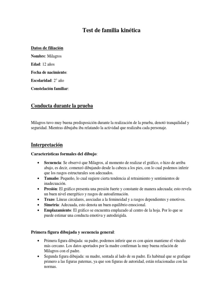 Test de Familia Kinética | PDF | Conceptos psicologicos | Ciencias del ...